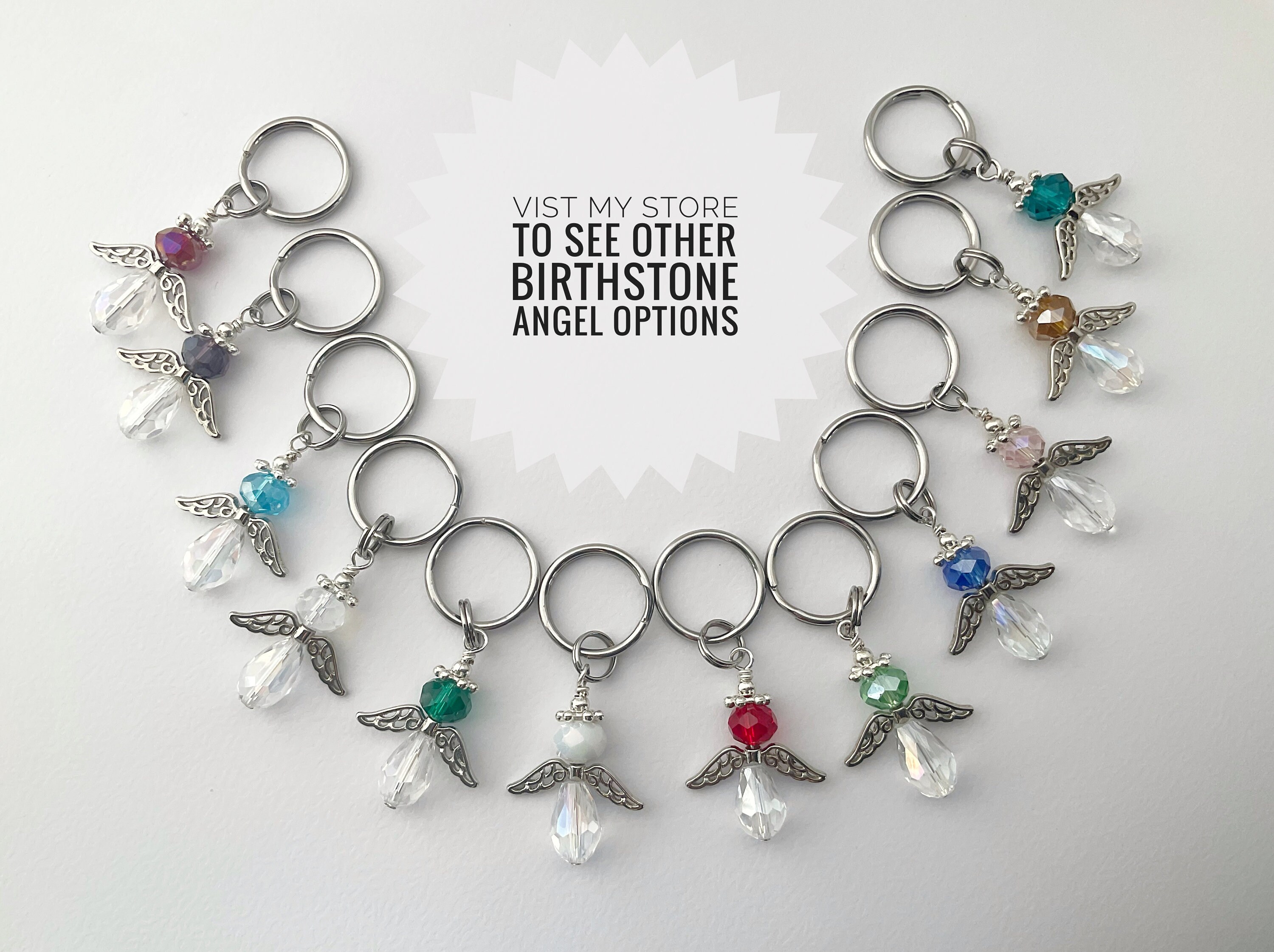 January Birthstone Crystal Angel Keychain, Garnet Colour Beaded Silver ...
