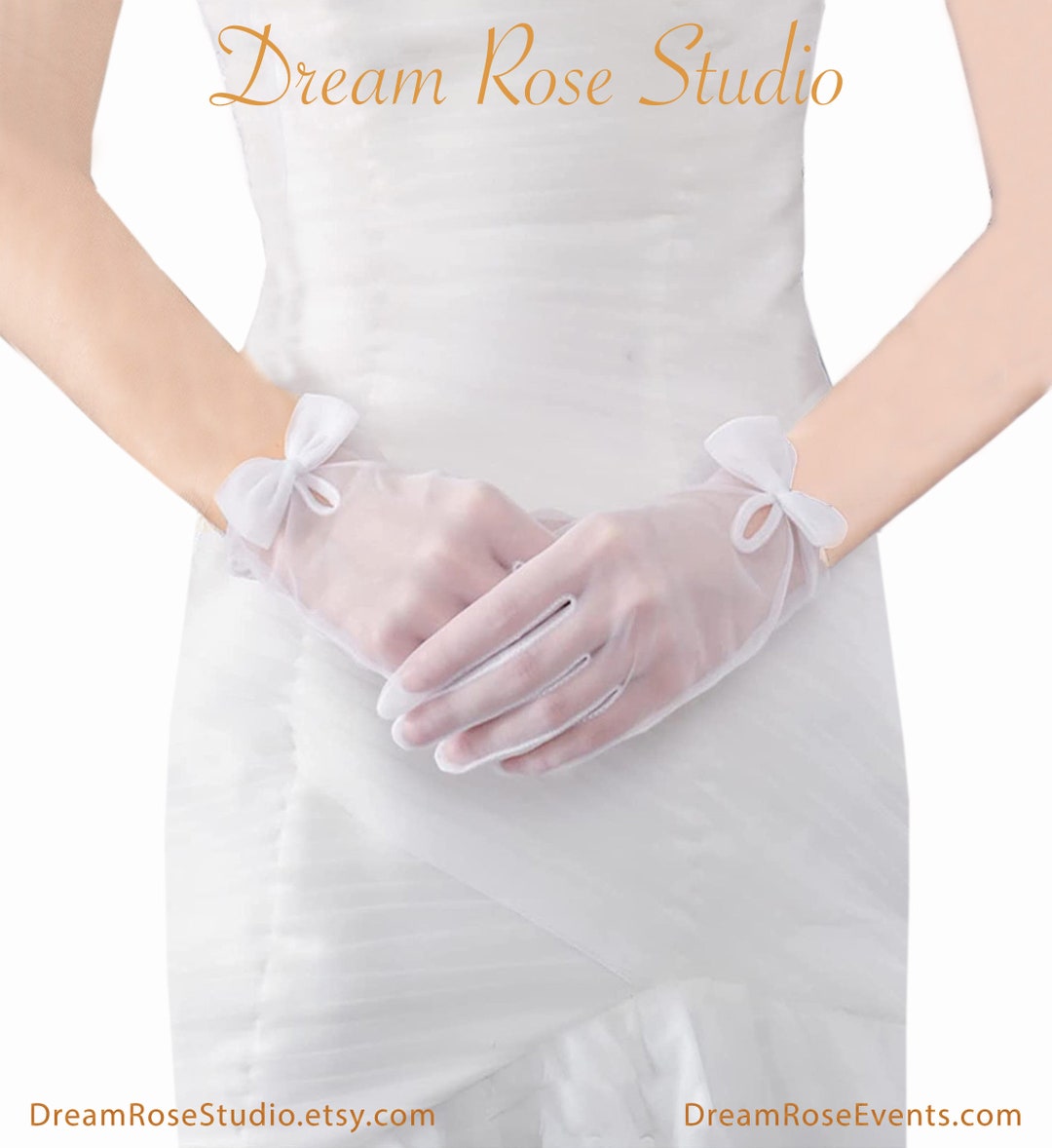 Opening Sale! White Elegant Formal Sheer Gloves With Ribbon, Wedding ...