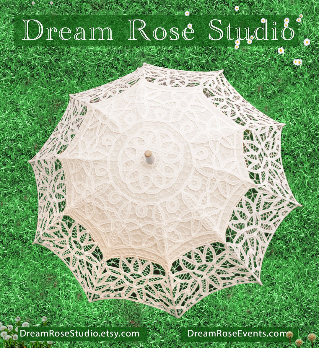 White Beige Victorian Lace Umbrella Detailed Full Cotton Lace Parasol ...