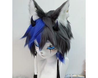 Kigurumi Furry Head, Cute Furry Mask Head, Fur Cos, black and Purple ...