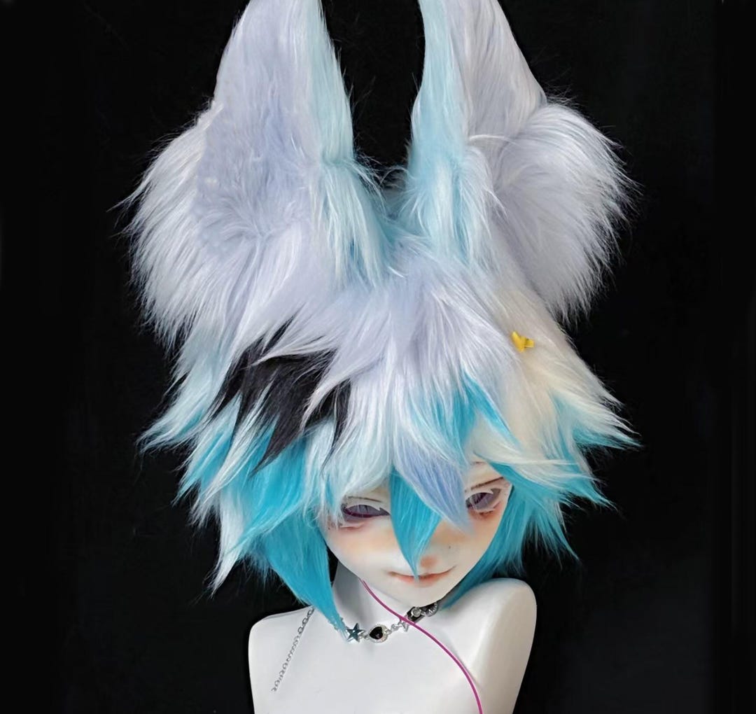 Kigurumi Furry Head, Blue Gradient Bunny Furry Mask Head, Fursuit Cos ...