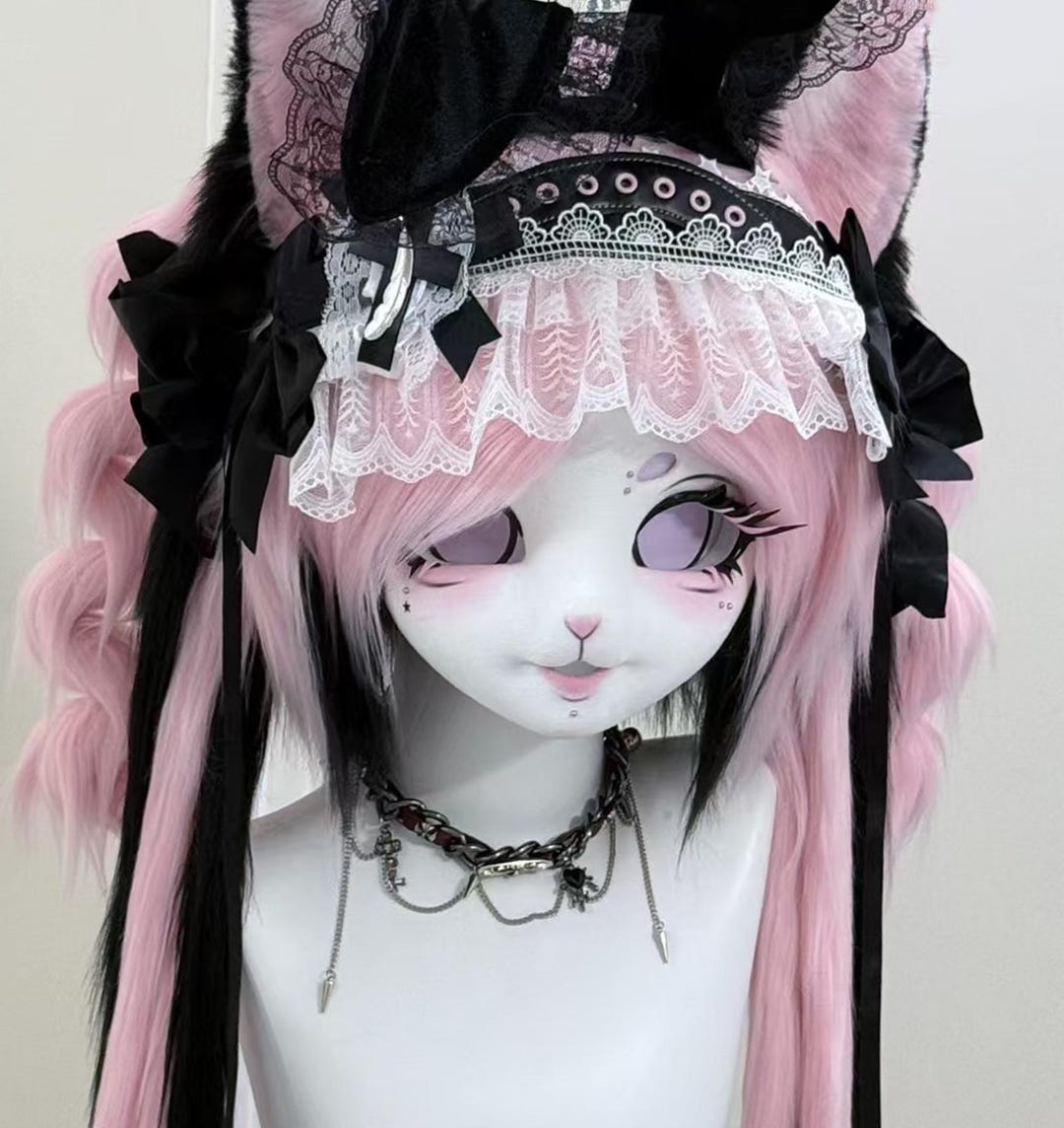 Kigurumi Furry Head, Pink Bunny Furry Mask Head, Y2K Fursuit Cos, New ...