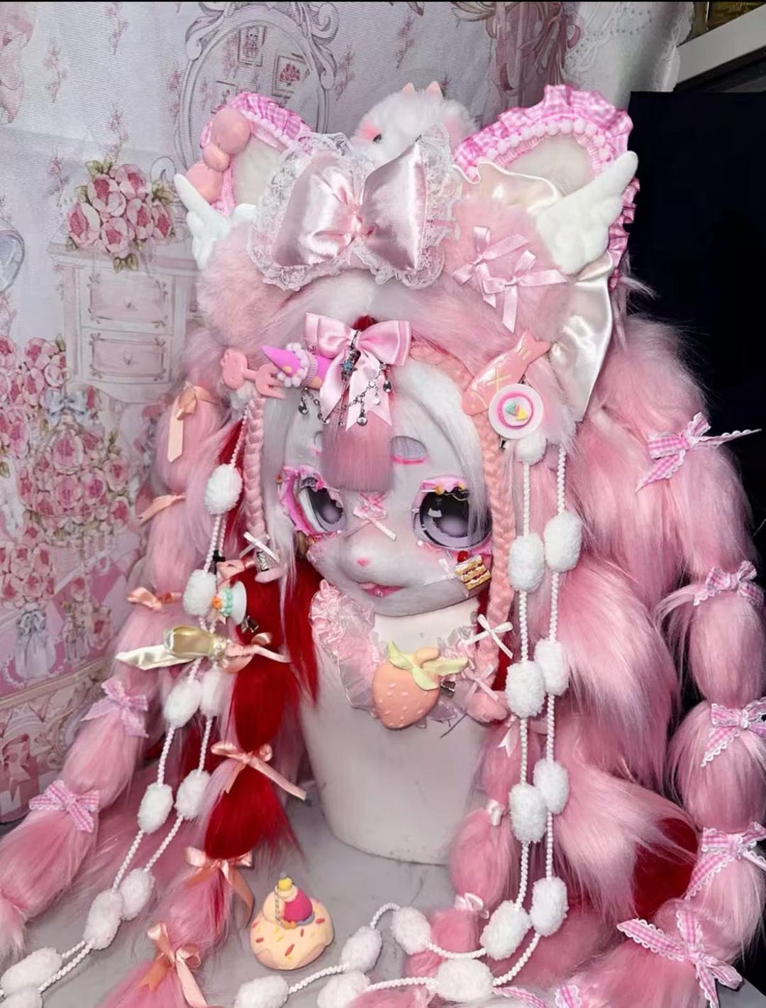 Pink Cat Princess Kig Fursuit Head Furry Fursona Fantasy Creatures ...