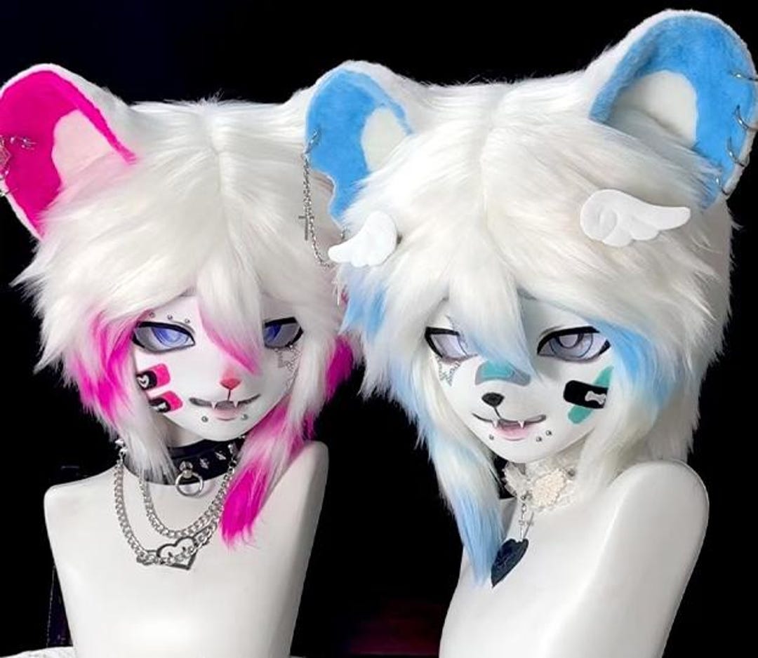 Kigurumi Furry Head, Pink Bunny Furry Mask Head, "twin Mice" Y2K ...