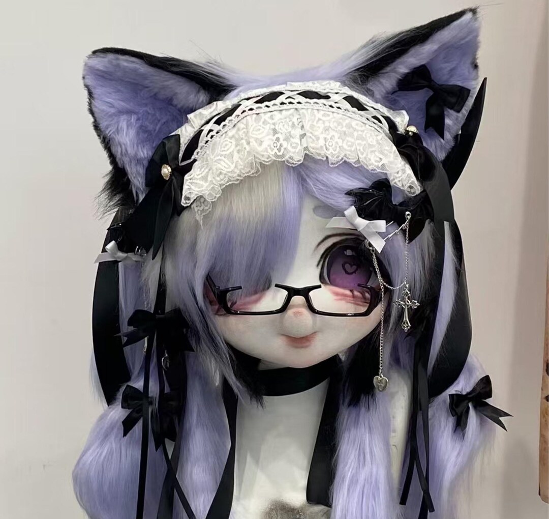 Kigurumi Furry Head, Cute Furry Mask Head, Fur Cos, "black and Purple ...