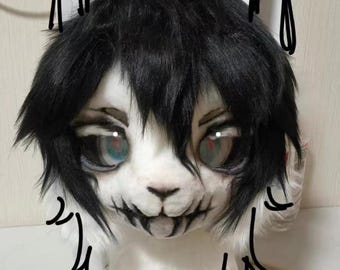 Kigurumi Furry Head, Cute Furry Mask Head, Fur Cos, black and Purple ...