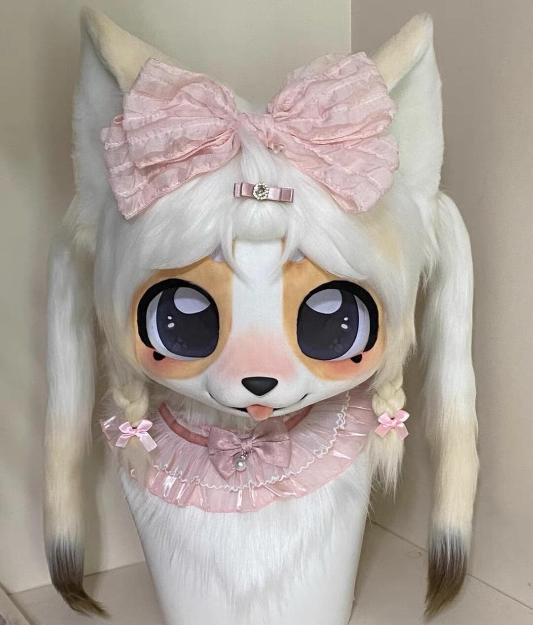 Kigurumi Furry Head,corgi Girl With Twin Ponytails,kig Furry Mask Head ...