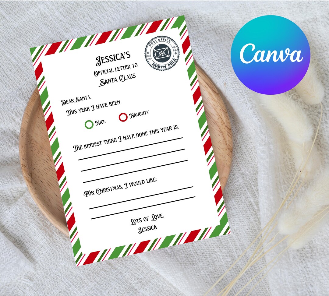 Digital Editable Letter to Santa Template / Christmas Template / Canva ...
