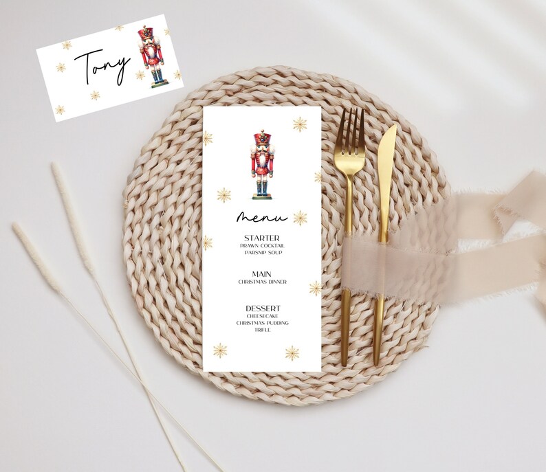 Editable Digital Nutcracker Christmas Menu and Place Card / Christmas ...