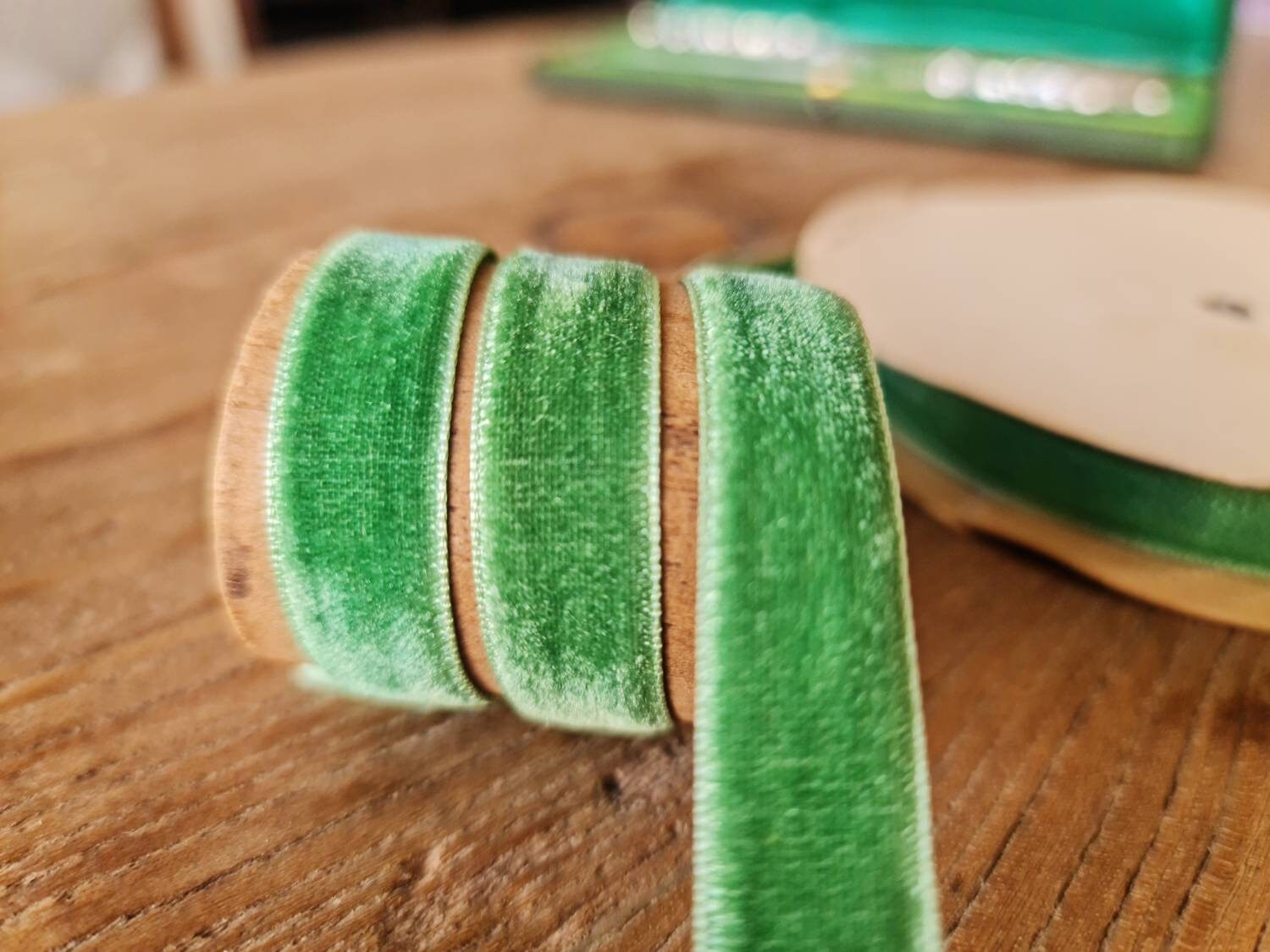 Vintage Pine Green Velvet Ribbon 2 Widths Available, Beautifully Made ...