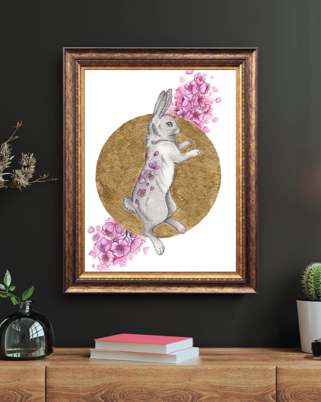 Rabbit Art Print, Rabbit Wall Decor, Cute Bunny Art Print, Blossom Wall ...