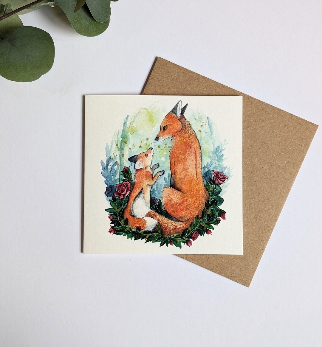 Fox and Cub Card, Fox Father's Day Card, Wildlife Card, Fox Artwork ...