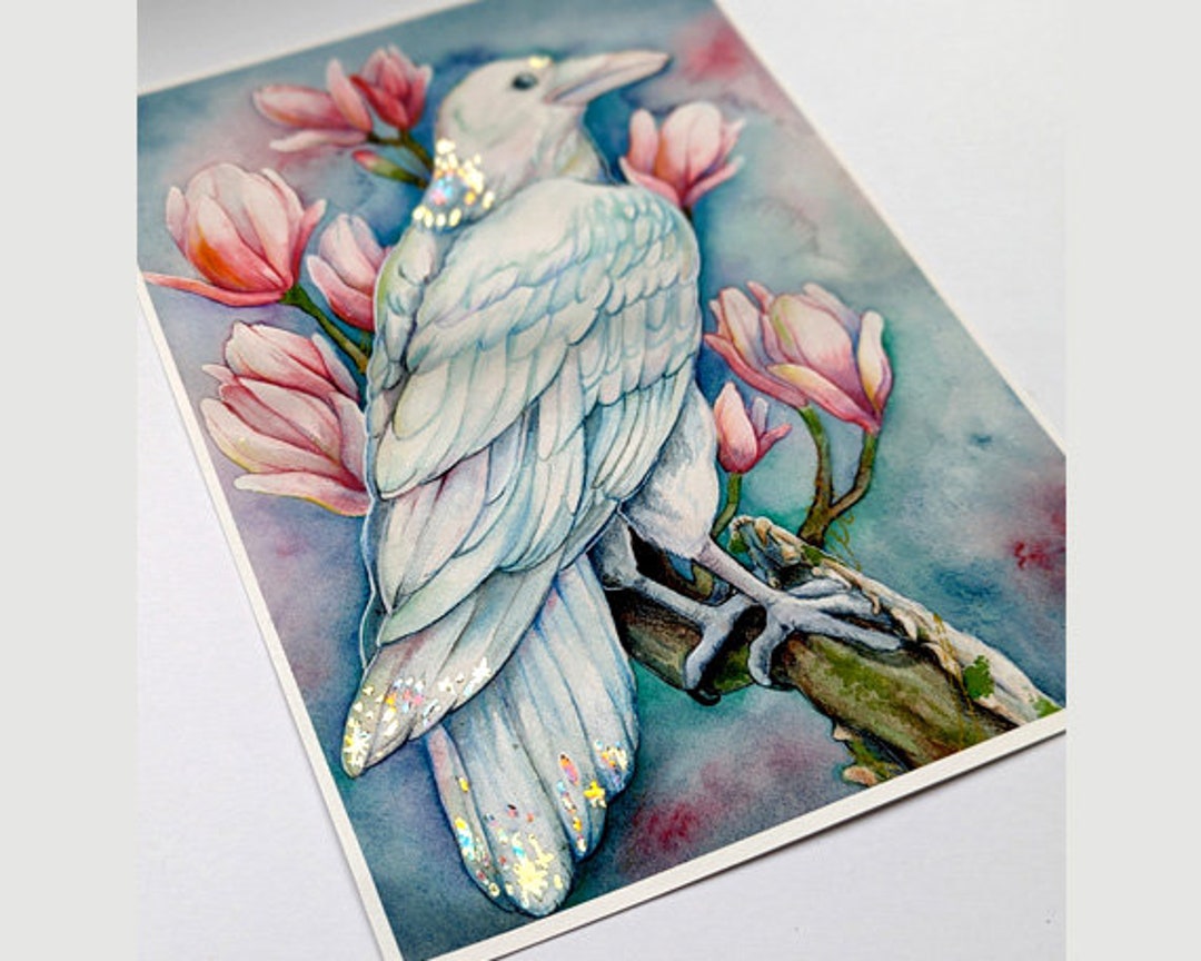 LIMITED EDITION Hand Gilded White Raven Art Print. Unique, Nature ...