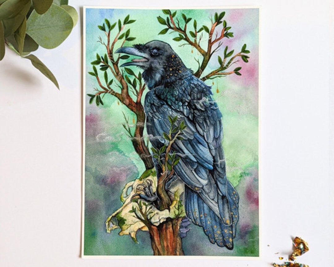 LIMITED EDITION Raven Guilded Print, Gilded Raven Art, Witchy Home ...