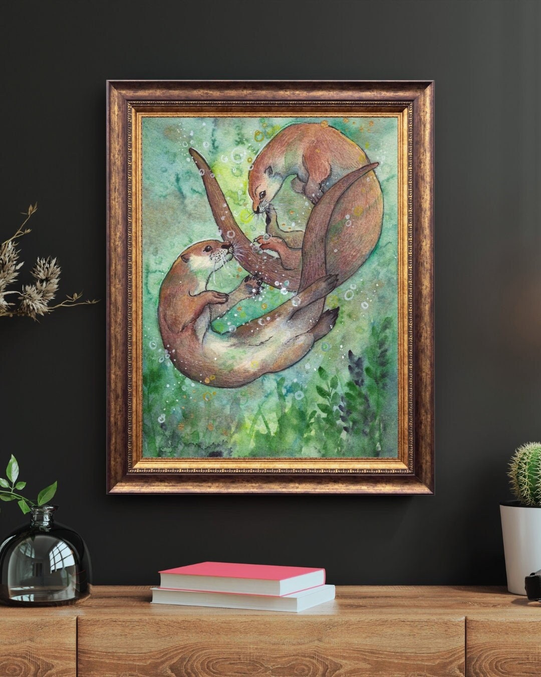 Otters Art Print, Otter Wall Decor, Nature Lovers Artwork, Wildlife ...