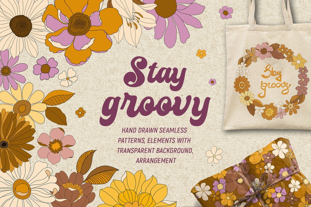 Retro Groovy Flowers Collection - Comercial Use - Individual Files ...