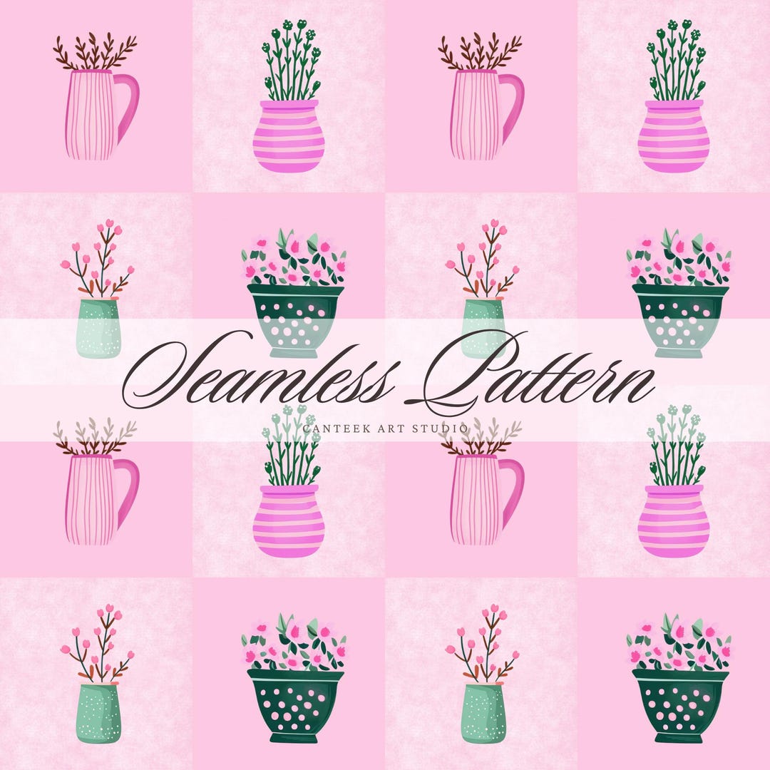 Houseplant Repeat Pattern, Houseplant Seamless Pattern Plant Lady ...