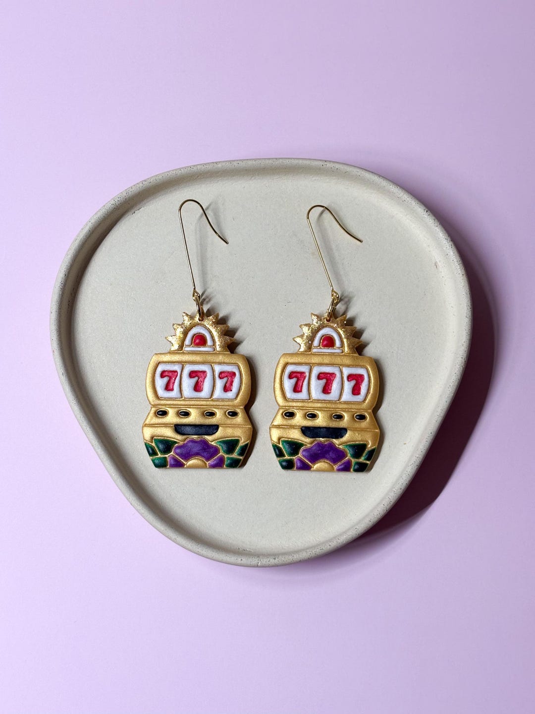 777 Winner Slot Machine Handmade Polymer Clay Elongated Earrings, Hand ...