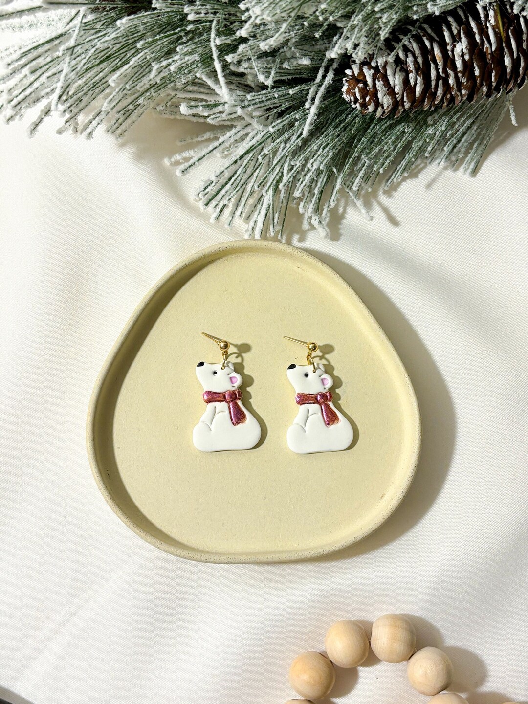 Christmas Dreamin Polar Bear Earrings, Festive Winter Polymer Clay ...