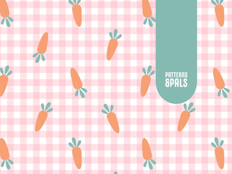 Pink Gingham Carrots Seamless Digital Pattern, Easter Seamless Repeat ...