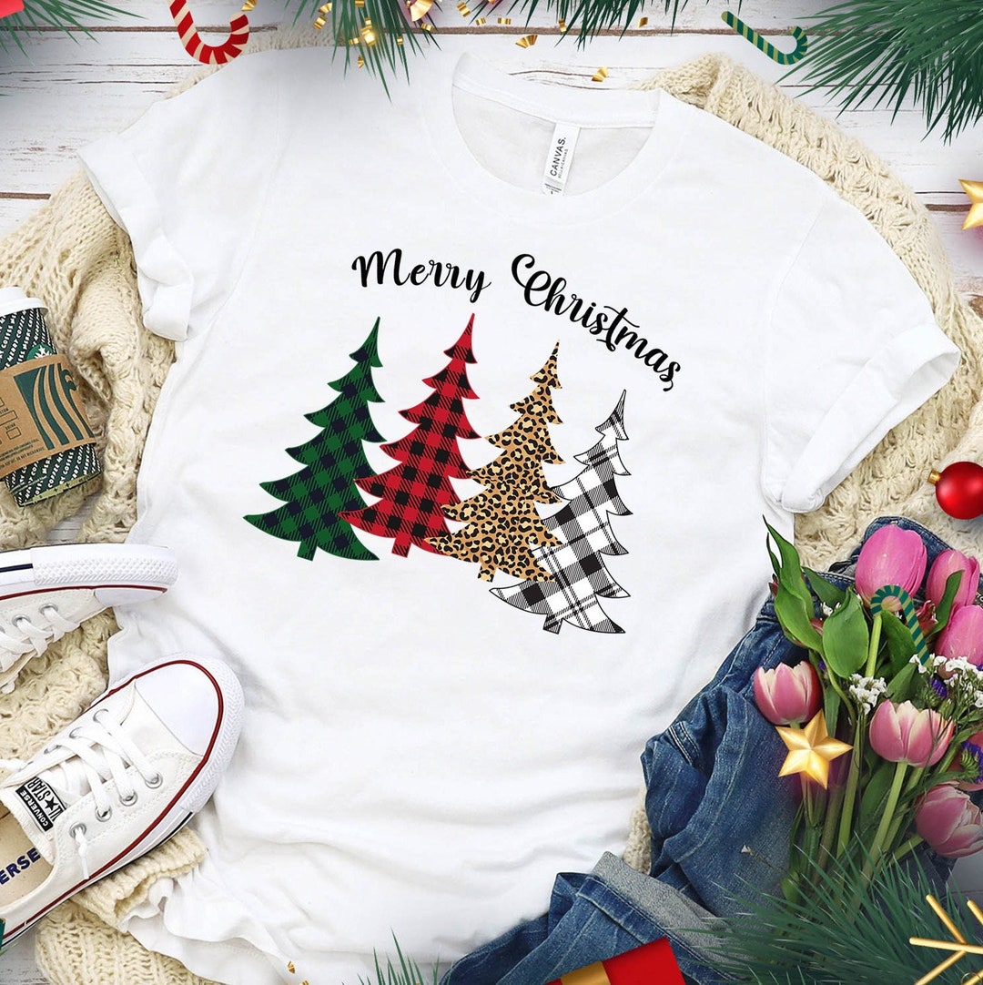 Plaid Leopard Christmas Trees Raglan Shirt, Novelty Tee - Etsy