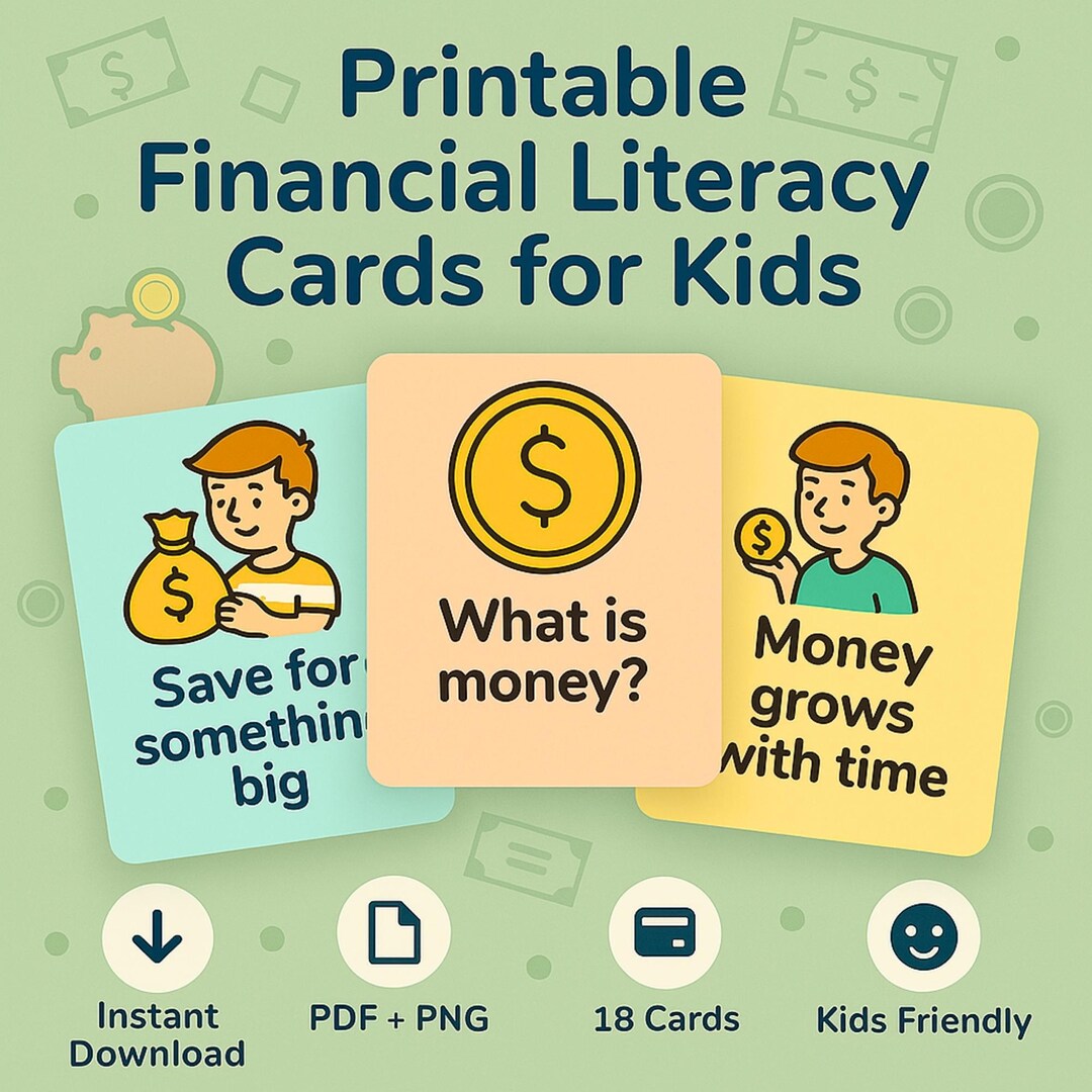 Printable Financial Literacy Cards for Kids – Teach Saving, Spending ...