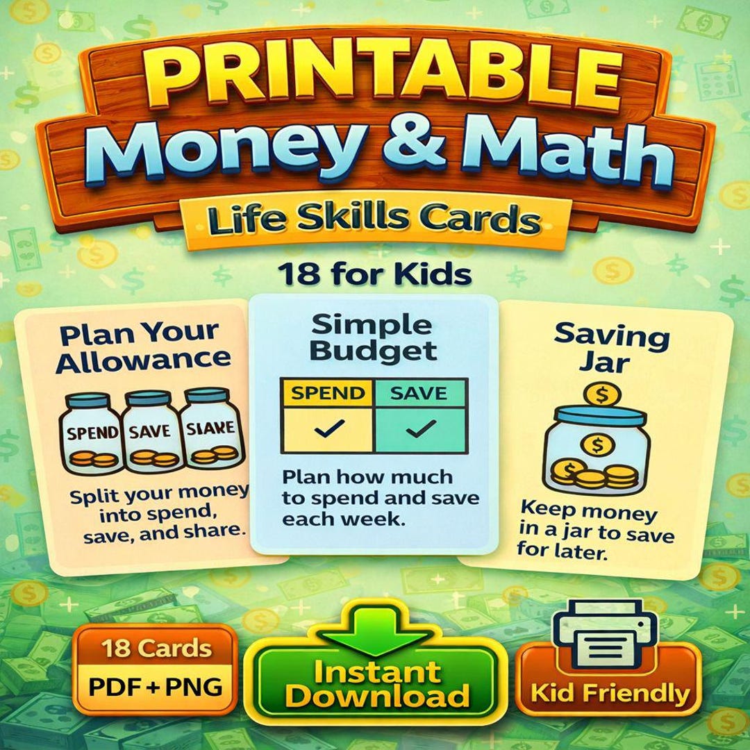 Money & Math Flashcards: Budgeting, Saving, Spending (printable PDF - Etsy