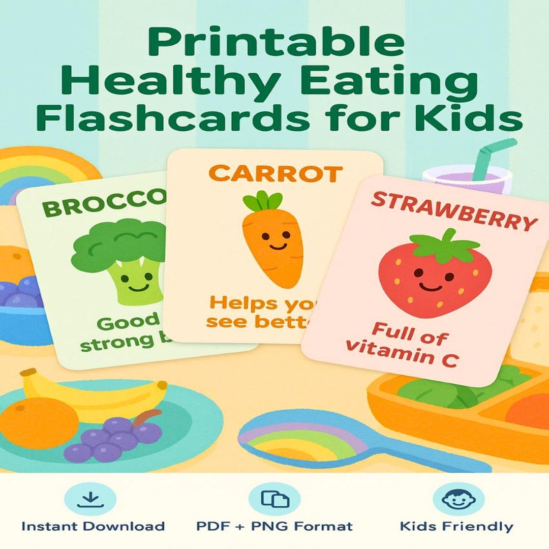 Printable Healthy Eating Flashcards for Kids – Colorful Nutrition Cards ...