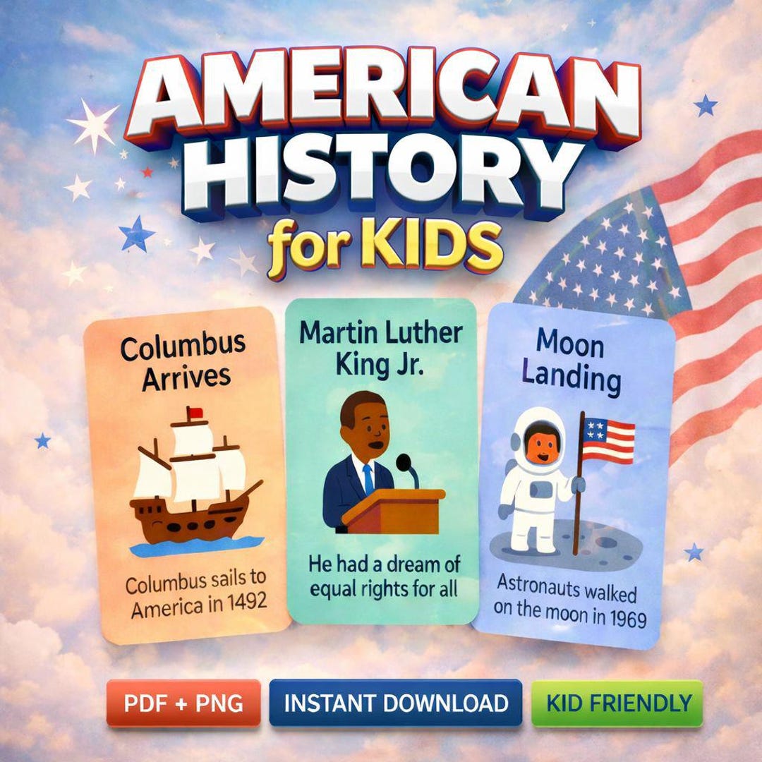 American History Flashcards for Kids: US Events Timeline (PDF Set - Etsy