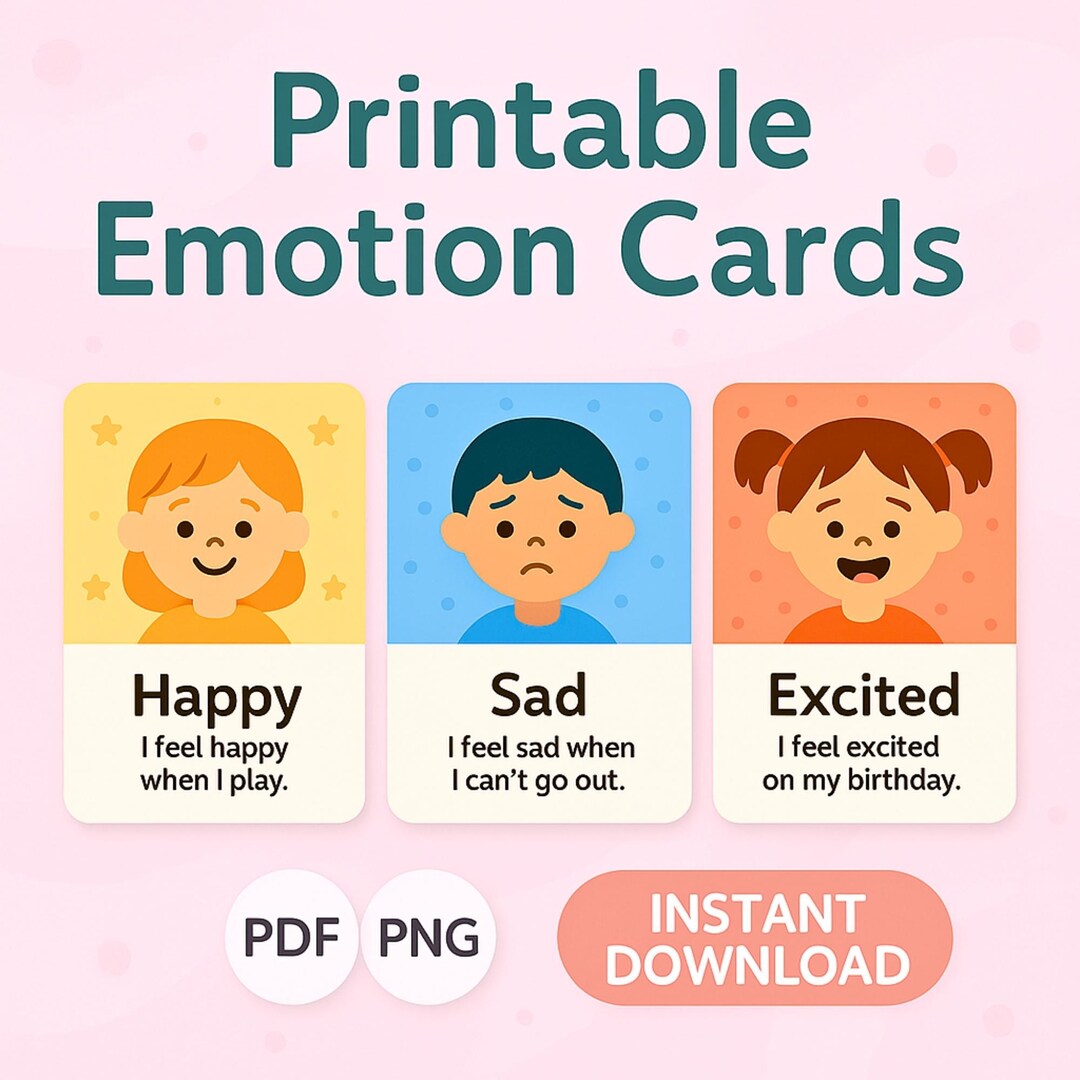 Printable Emotions Cards for Kids | 18 Sel Flashcards to Identify ...