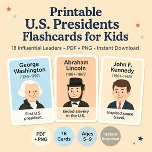 U.S. Presidents Flashcards for Kids: American History Printable (PDF ...