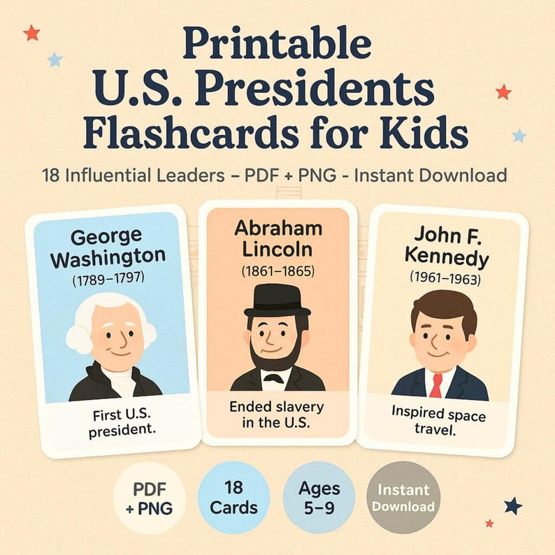 U.S. Presidents Flashcards for Kids: American History Printable (PDF ...