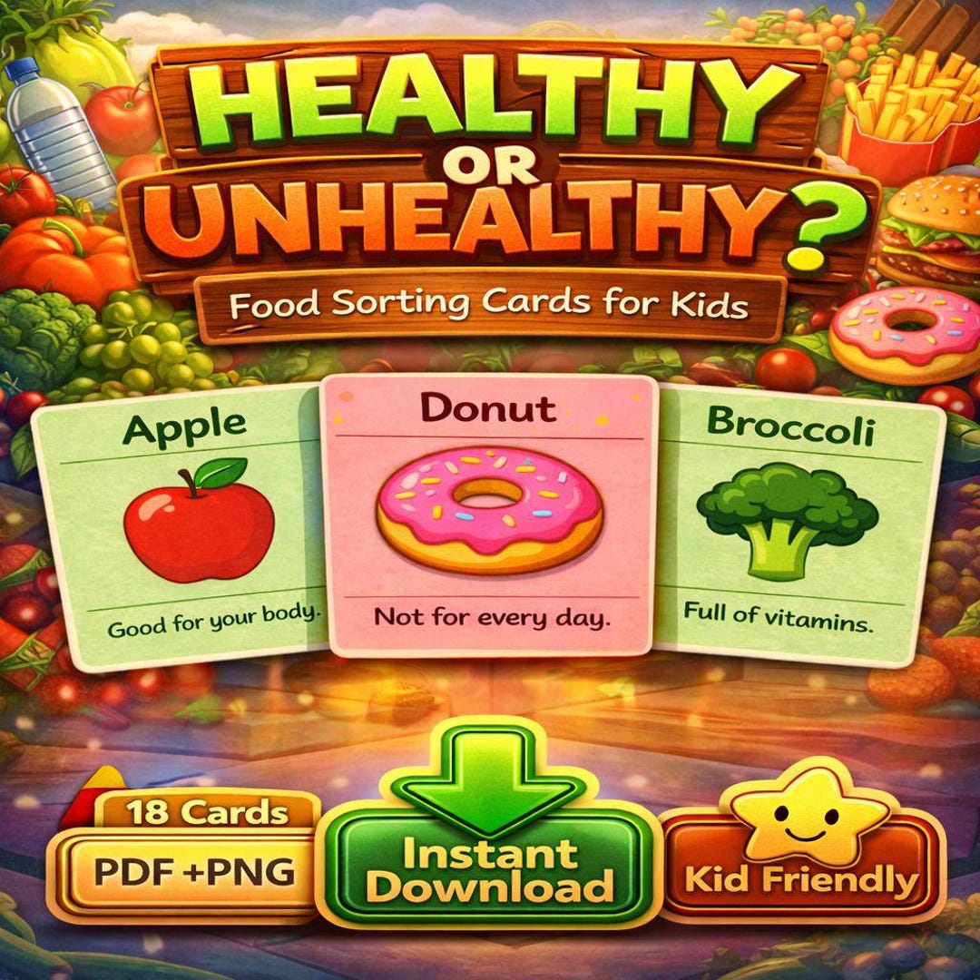 Healthy or Unhealthy Food Cards for Kids Printable - Etsy