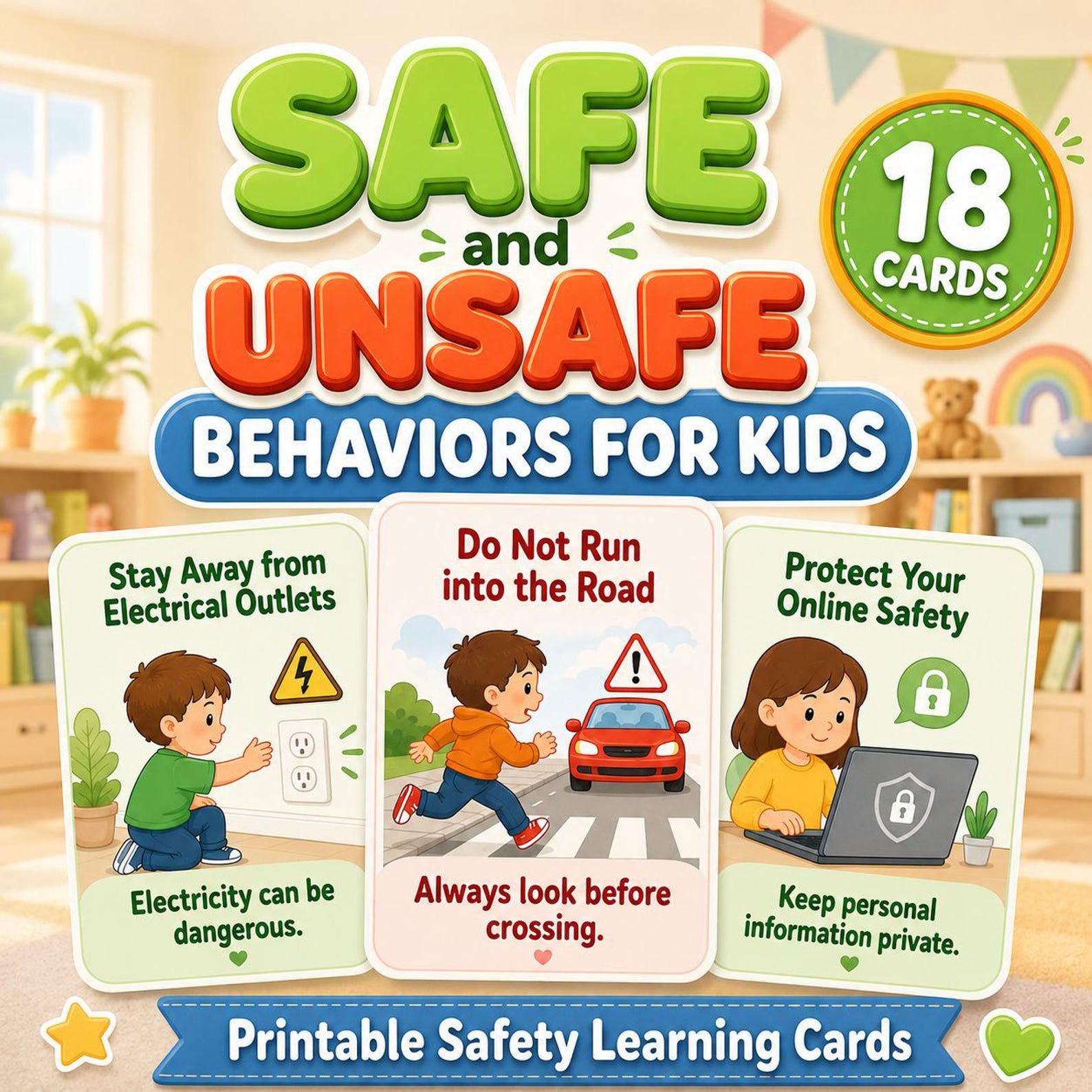 Safe Vs Unsafe Behaviors Flashcards, 18 Child Safety Cards - Etsy