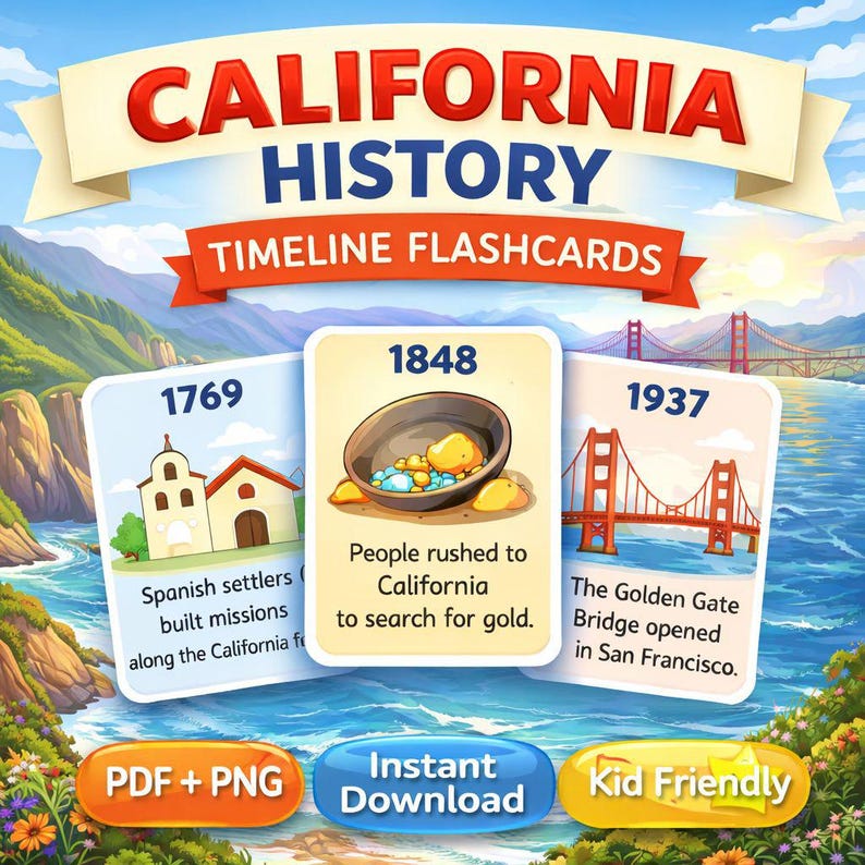 California History Timeline Cards – Fun Educational Flashcards for Kids ...