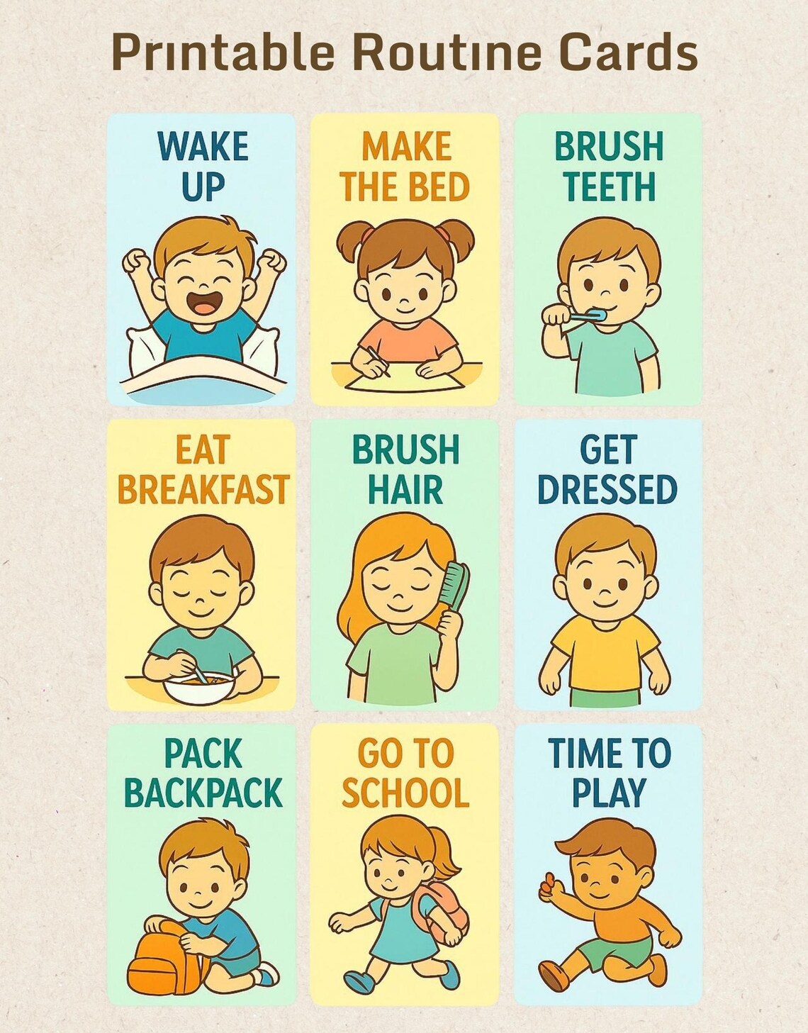 Morning Routine Cards for Kids – Printable Daily Routine Flashcards for ...