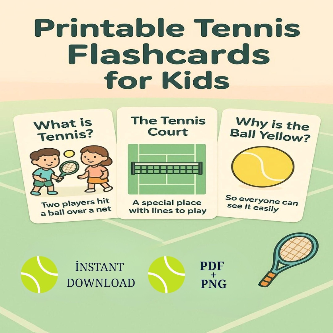 Tennis Flashcards for Kids | Printable Sport Learning Cards - Etsy UK