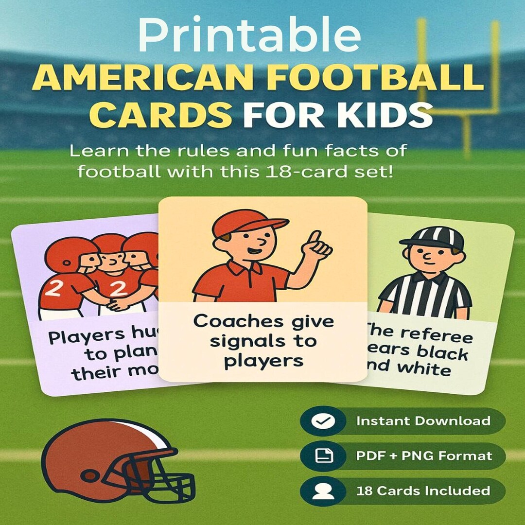 American Football Flashcards for Kids: Sports Learning Game (PDF ...