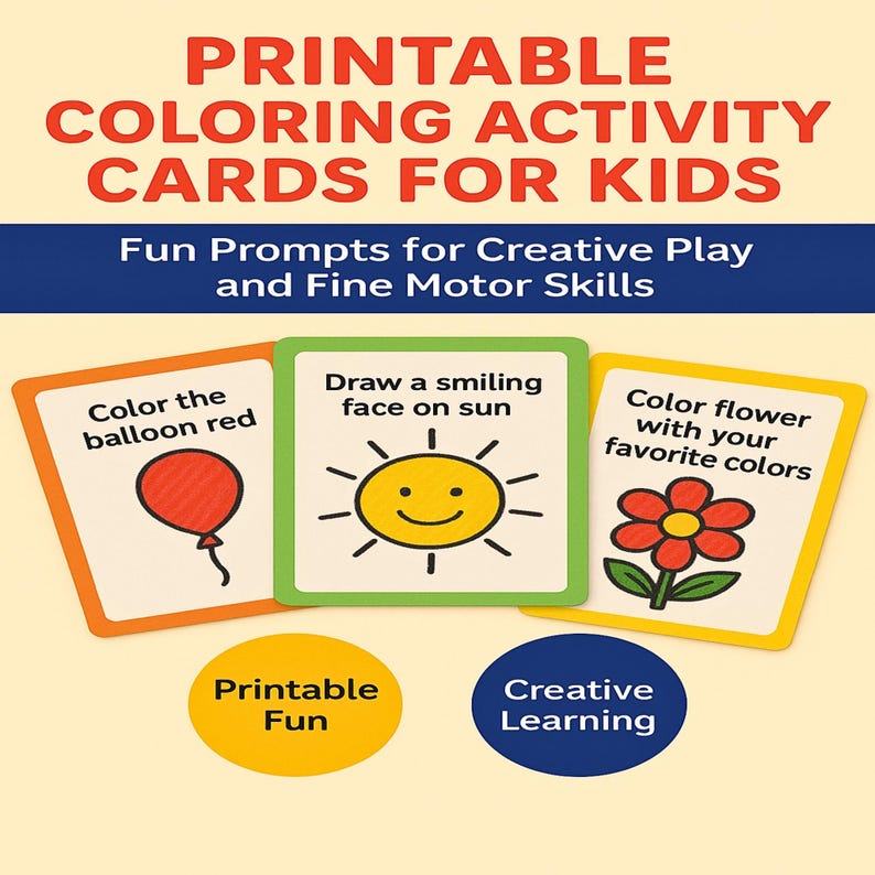 Printable Coloring Activity Cards for Kids: Drawing Prompts (PDF & PNG ...