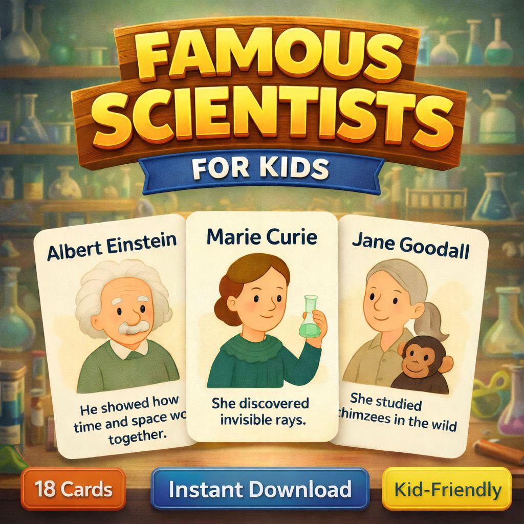 Famous Scientists Flashcards: Educational Pastel Science Icons (PDF PNG ...