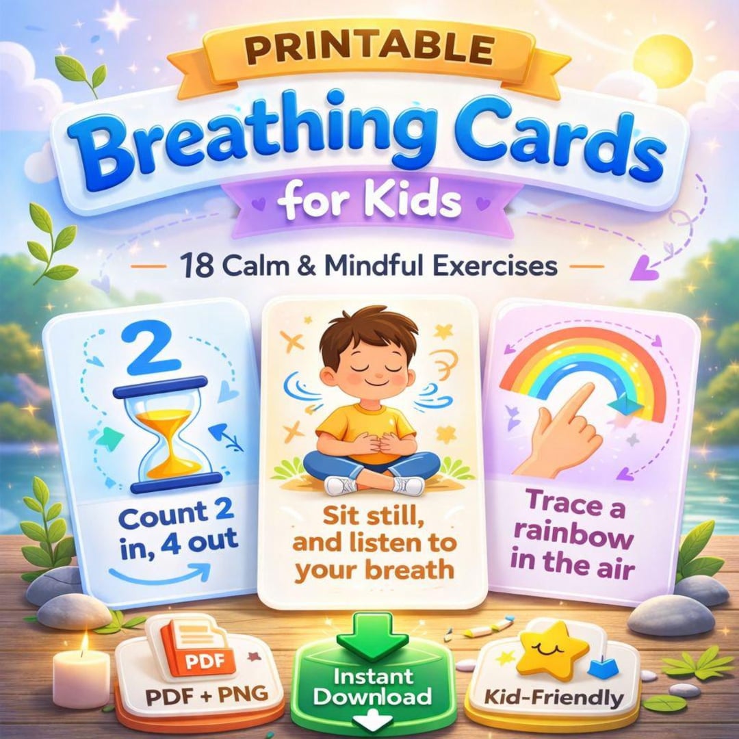 Printable Breathing Exercise Cards for Kids: Mindful Calm Down Activity ...