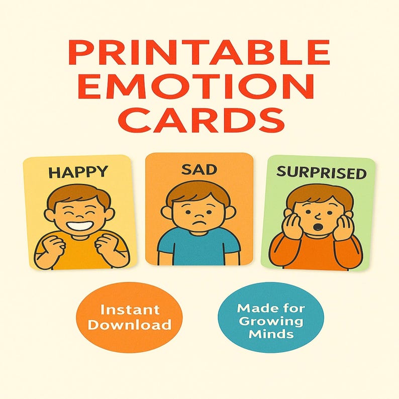 Printable Emotion Cards for Kids – 12 Feelings Flashcards – Emotional ...