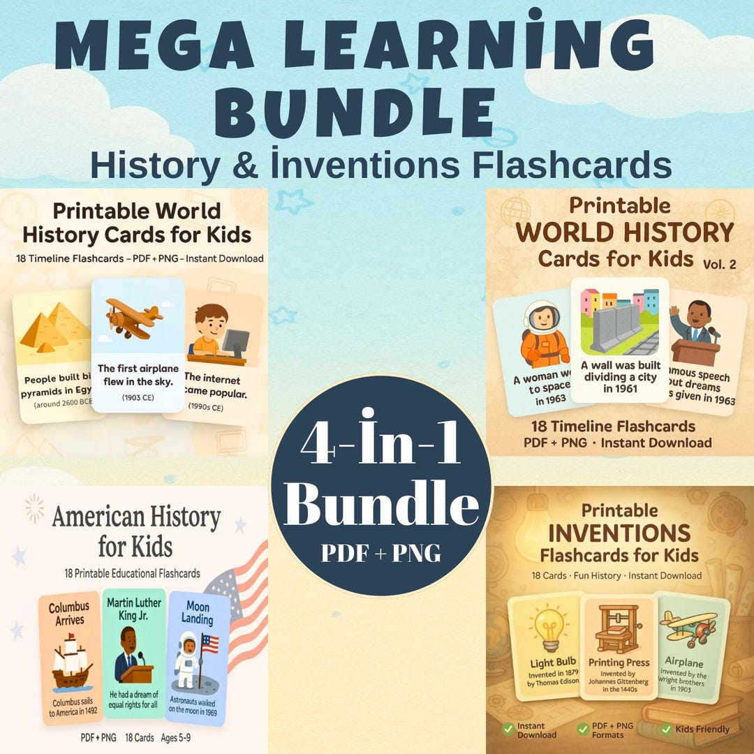 Mega Learning Bundle: History & Inventions Flashcards for Kids | PDF ...