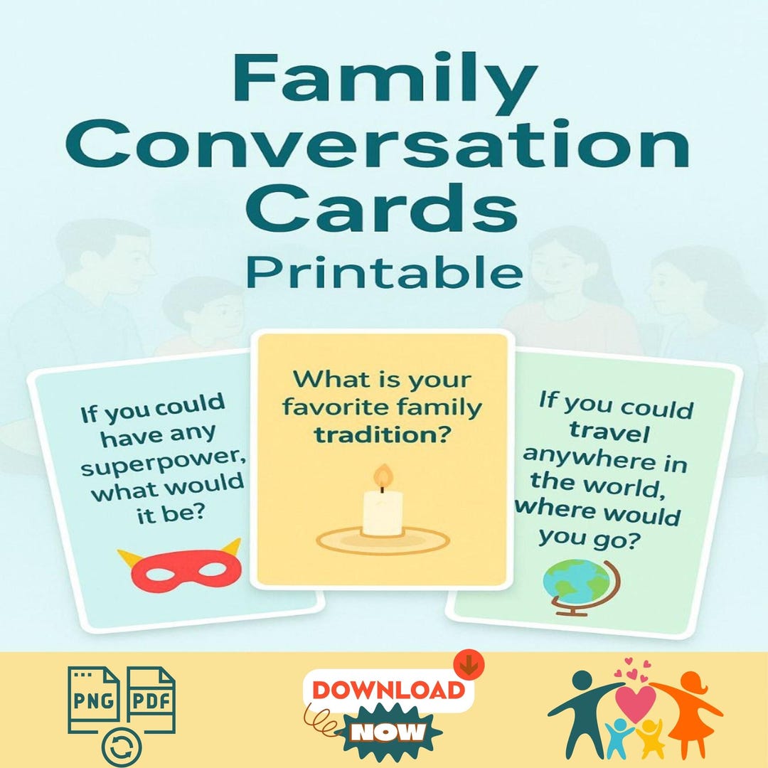 Family Conversation Cards | Fun Printable Dinner Questions for Kids ...