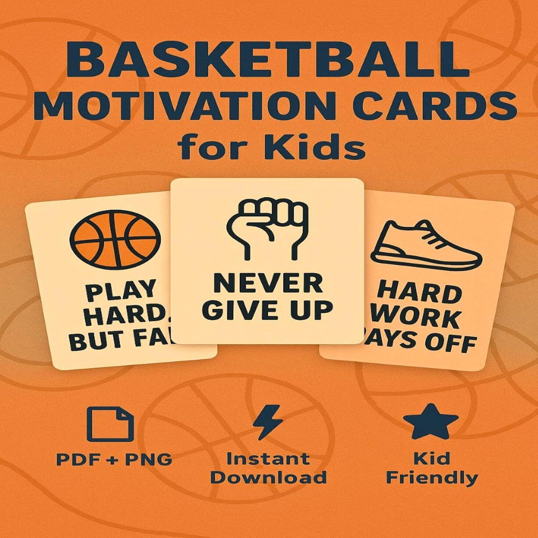 Basketball Motivation Flashcards for Kids | 18 Printable Cards PDF PNG ...