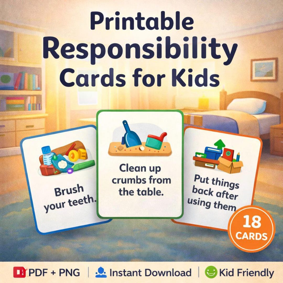 Printable Responsibility Cards for Kids - Etsy