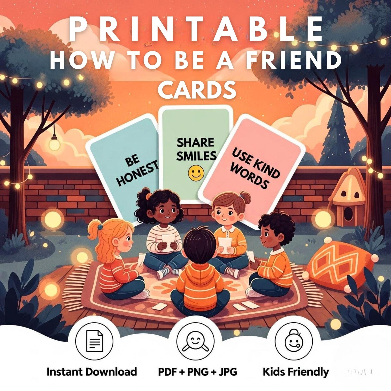 Friendship Skills Flashcards: Kindness Activities for Kids (PDF, PNG ...