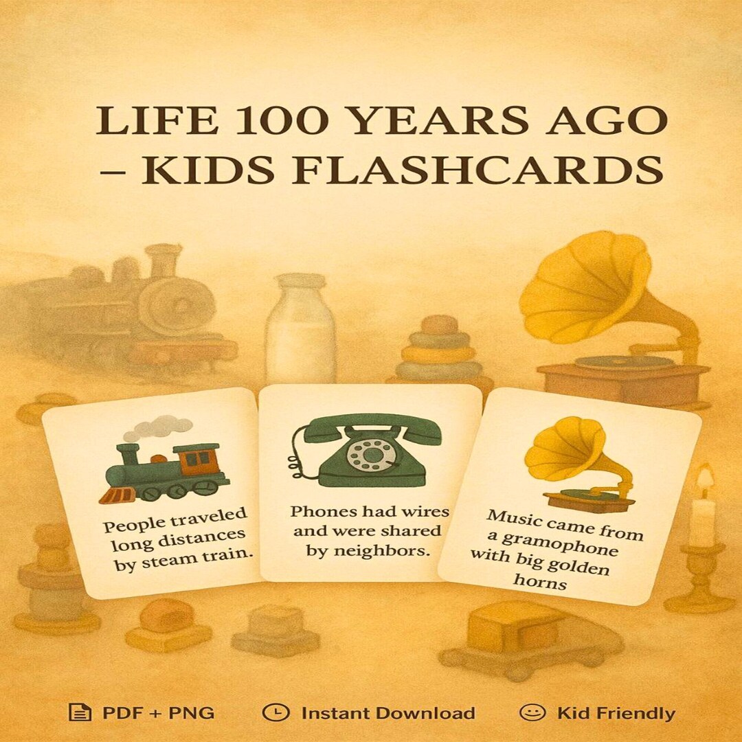 Life 100 Years Ago | Printable Kids Flashcards - Etsy