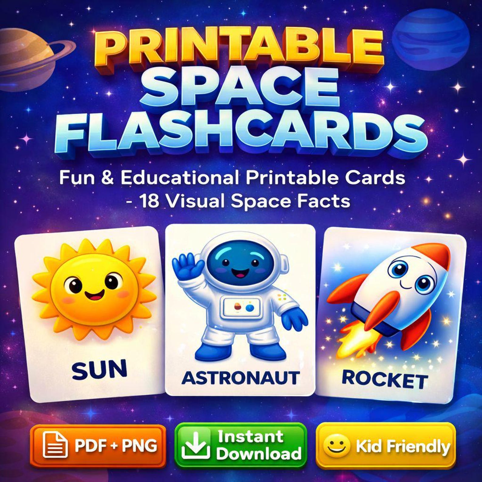 Space Flashcards for Kids: Printable Learning Cards (PDF + PNG Download ...