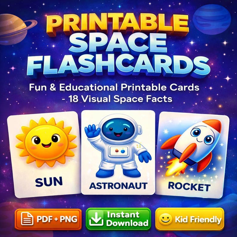 Space Flashcards for Kids: Printable Learning Cards (PDF + PNG Download ...